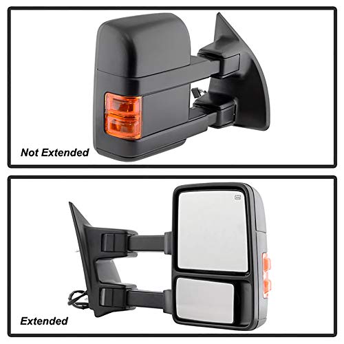 VIPMOTOZ Heated Power Remote Passenger Side Right View Telescopic Turn Signal Exterior Towing Mirror & Glass Replacement For 2008-2016 Ford Superduty F250 F350 F450 F550 Pickup Truck