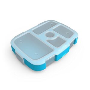 bentgo kids brights tray (turquoise) with transparent cover - reusable, bpa-free, 5-compartment meal prep container with built-in portion control for healthy at-home meals and on-the-go lunches