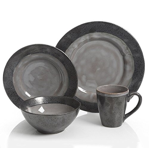 Gibson Dragonstone 16 pc Dinnerware Set Grey Stoneware, Gray -