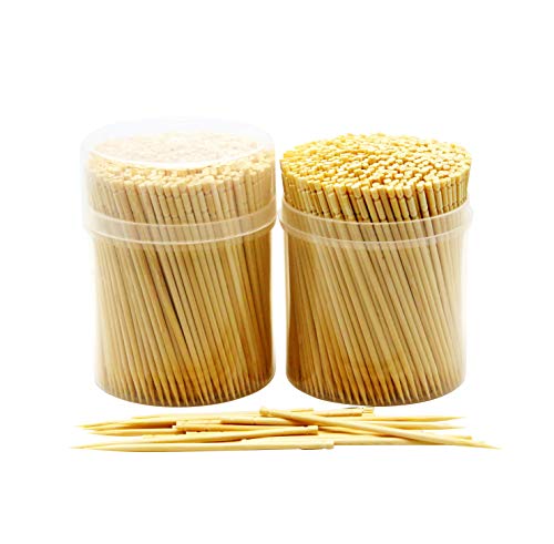 NEW NatureCore Bamboo Wooden Toothpicks - 1000 PCS, Sturdy Safe Round Clear Storage, 2 Packs of 500 Toothpicks, Party Catering Appetizer Fruit Cocktail Dessert Barbecue Art Craft Teeth Cleaning