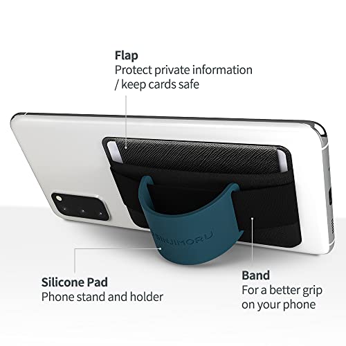 Sinjimoru Phone Grip Card Holder with Phone Stand, Secure Stick on Wallet for iPhone with Pop Out Stand for Table. Sinji Pouch B-Grip Black