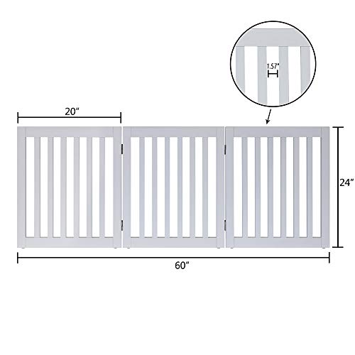 unipaws Freestanding Wooden Pet Gate for Dog and Cat, 24" H and 36" H Foldable Dog Gate with 2PCS Support Feet for Doorway, Halls, Stairs, White, Indoor Use