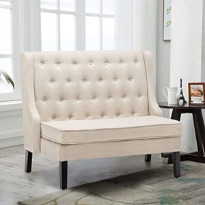 andeworld modern tufted loveaseat settee sofa bench high back for dining living room hallway or entryway seating(beige 1)