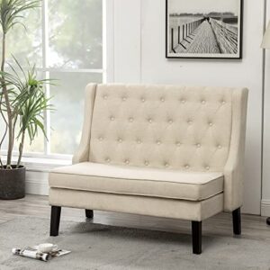 Andeworld Modern Tufted Loveaseat Settee Sofa Bench High Back for Dining Living Room Hallway or Entryway Seating(Beige 1)