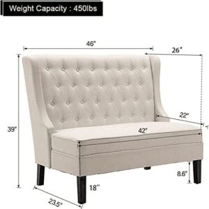 Andeworld Modern Tufted Loveaseat Settee Sofa Bench High Back for Dining Living Room Hallway or Entryway Seating(Beige 1)