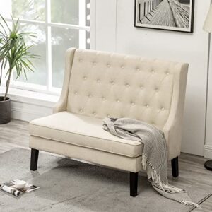 Andeworld Modern Tufted Loveaseat Settee Sofa Bench High Back for Dining Living Room Hallway or Entryway Seating(Beige 1)