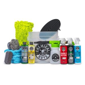 chemical guys hol126 14-piece arsenal builder car wash kit with foam gun, bucket and (5) 16 oz car care cleaning chemicals (works w/garden hose)