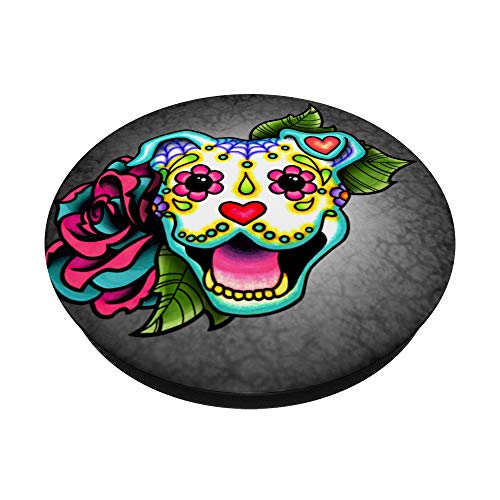 Smiling Pitbull in White - Day of the Dead Sugar Skull Dog PopSockets PopGrip: Swappable Grip for Phones & Tablets