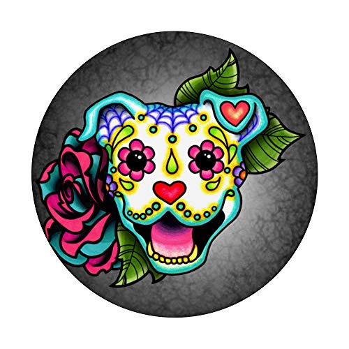 Smiling Pitbull in White - Day of the Dead Sugar Skull Dog PopSockets PopGrip: Swappable Grip for Phones & Tablets