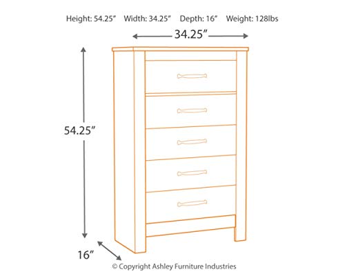 Signature Design by Ashley Bellaby Vintage Farmhouse 5 Drawer Chest of Drawers, Whitewash