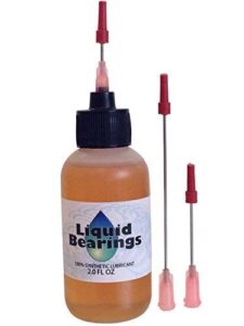 liquid bearings 100%-synthetic oil for all fans, and other items around the house, never evaporates or becomes gummy, gets sluggish fans turning easily (and quietly!) again! (2 oz. w/xl)