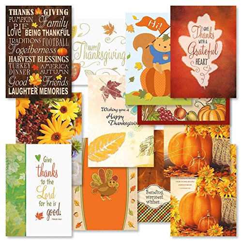 Current Faith Thanksgiving Greeting Cards Set - Themed Religious Holiday Card Variety Value Pack, Set of 12 Large 5 x 7-Inch Cards, Assortment of 12 Unique Designs, Envelopes Included