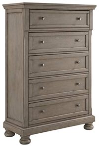 signature design by ashley lettner traditional 5 drawer chest with dovetail construction, light gray