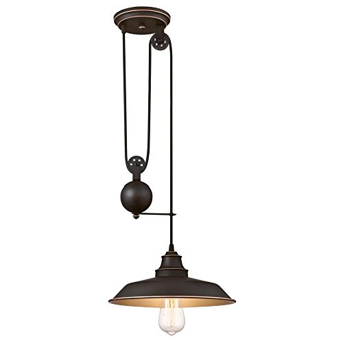 Westinghouse Lighting 6363200 Iron Hill One-Light Pulley, Oil Rubbed Bronze Finish with Highlights and Metal Shade Indoor Pendant, 1, Black