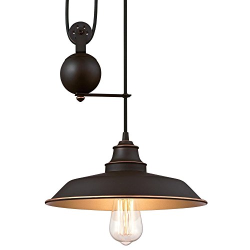 Westinghouse Lighting 6363200 Iron Hill One-Light Pulley, Oil Rubbed Bronze Finish with Highlights and Metal Shade Indoor Pendant, 1, Black