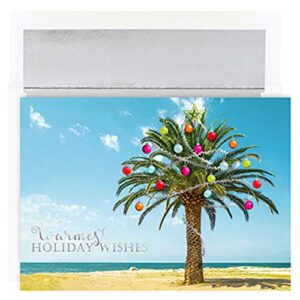 masterpiece studios warmest wishes 16-count boxed christmas cards with foil-lined envelopes, 7.8" x 5.6", decorated palm tree (919700)