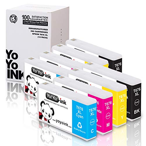 YoYoink Remanufactured Ink Cartridges Replacement for Epson T676XL 676 XL (2 Black, 1 Cyan, 1 Magenta, 1 Yellow, 5-Pack)