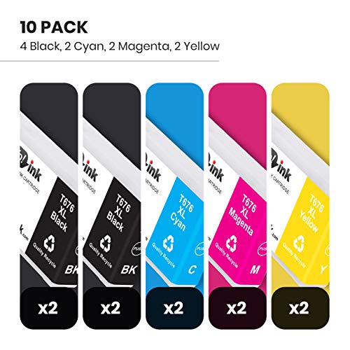 YoYoink Remanufactured Ink Cartridges Replacement for Epson T676XL 676 XL (2 Black, 1 Cyan, 1 Magenta, 1 Yellow, 5-Pack)