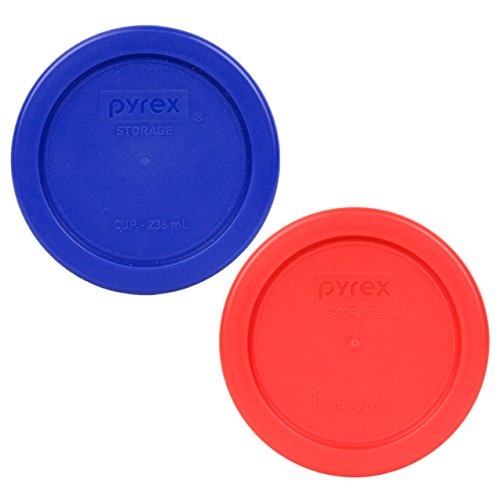 Pyrex 7202-PC 1 Cup (1) Cadet Blue (1) Red Round Plastic Food Storage Lids Made in the USA