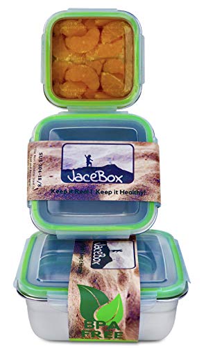 JaceBox Stainless Steel Containers - Adults Kids Square Set of 3 Leak Proof Bento Box Airtight Freezer Safe BPA FREE Metal Boxes New Snap On Latch Lids For Sandwiches Salads & Snacks by JaceBox