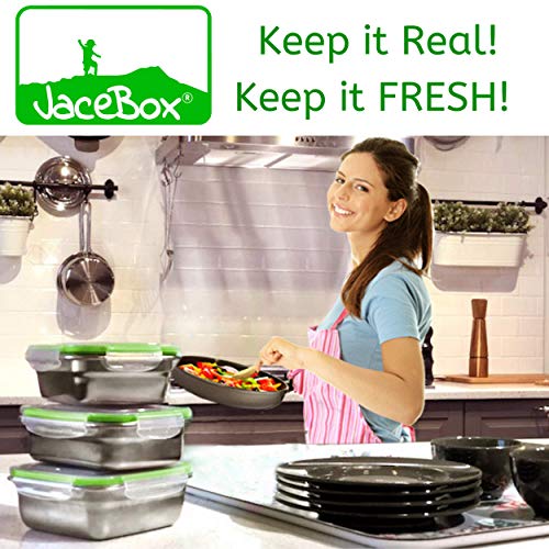 JaceBox Stainless Steel Containers - Adults Kids Square Set of 3 Leak Proof Bento Box Airtight Freezer Safe BPA FREE Metal Boxes New Snap On Latch Lids For Sandwiches Salads & Snacks by JaceBox