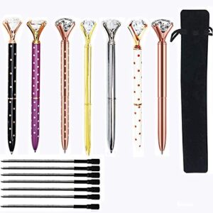 7pcs diamond ballpoint pens with bonus 7pcs ballpoint pen refills and black velvet bags, big crystal diamond pen, beatiful bling metal ballpoint pen for women,co-workers,kids,girls.