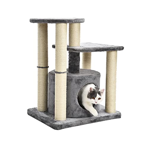 Amazon Basics Small Cat Tree Tower With Condo And Scratching Post - 26 x 19 x 31 Inches, Gray