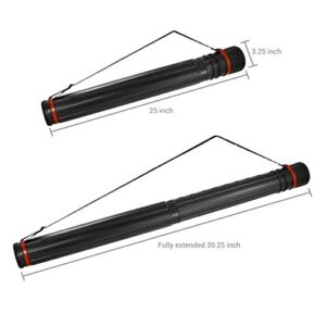 MyGift Heavy Duty Black Plastic 45 Inch Expanding Document Tube, Jumbo Poster Tube with Strap, Set of 2