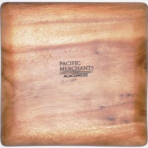 PACIFIC MERCHANTS Acaciaware Acacia Wood 12" Square Plate, Set of 4, Serving Tray, Square Charger Plate, Sustainable, Hand Made, Hawaiian History