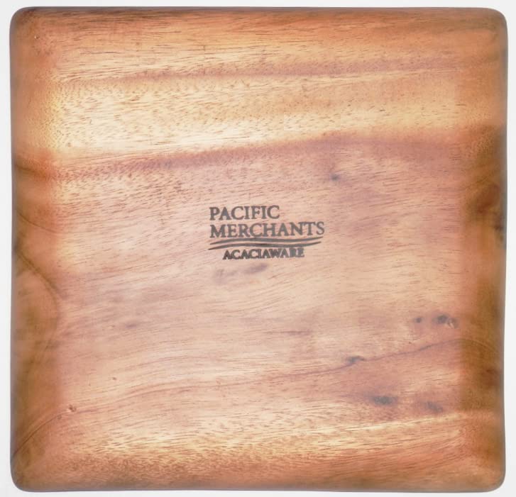 PACIFIC MERCHANTS Acaciaware Acacia Wood 12" Square Plate, Set of 4, Serving Tray, Square Charger Plate, Sustainable, Hand Made, Hawaiian History