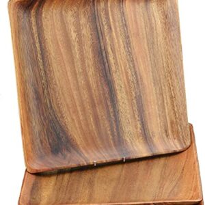 PACIFIC MERCHANTS Acaciaware Acacia Wood 12" Square Plate, Set of 4, Serving Tray, Square Charger Plate, Sustainable, Hand Made, Hawaiian History