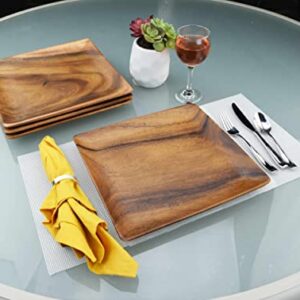 PACIFIC MERCHANTS Acaciaware Acacia Wood 12" Square Plate, Set of 4, Serving Tray, Square Charger Plate, Sustainable, Hand Made, Hawaiian History