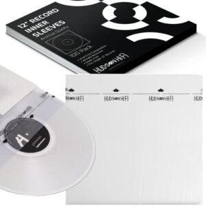 hudson hi-fi anti-static vinyl record inner sleeves - protective vinyl record inner sleeve 100 pack - protect your lp albums from scratches, dust & dirt - acid-free rice paper interior disc covers