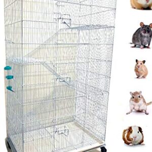 55" Extra Large 5 Levels 3/8-Inch Tight Spacing Ferret Chinchilla Sugar Glider Rats Mice Wire Cage for Small Animal or Bird (White)