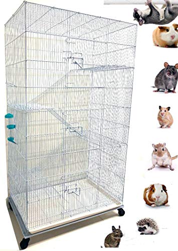 55" Extra Large 5 Levels 3/8-Inch Tight Spacing Ferret Chinchilla Sugar Glider Rats Mice Wire Cage for Small Animal or Bird (White)