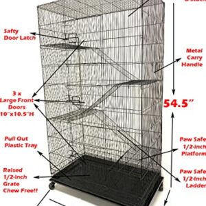 55" Extra Large 5 Levels 3/8-Inch Tight Spacing Ferret Chinchilla Sugar Glider Rats Mice Wire Cage for Small Animal or Bird (White)