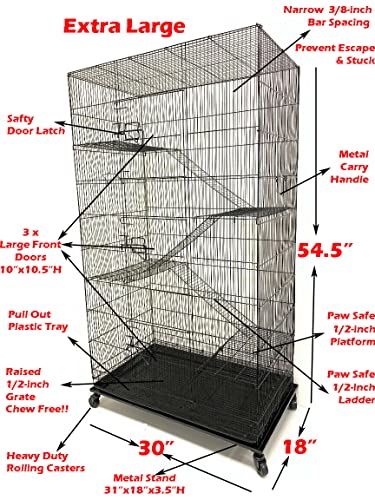 55" Extra Large 5 Levels 3/8-Inch Tight Spacing Ferret Chinchilla Sugar Glider Rats Mice Wire Cage for Small Animal or Bird (White)