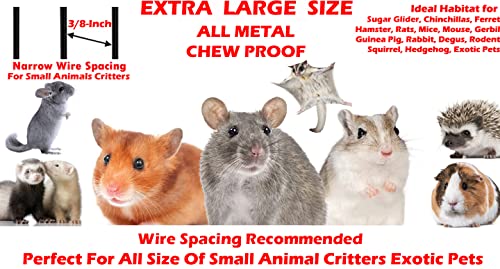 55" Extra Large 5 Levels 3/8-Inch Tight Spacing Ferret Chinchilla Sugar Glider Rats Mice Wire Cage for Small Animal or Bird (White)