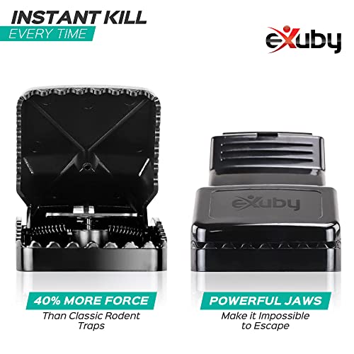 eXuby Large Powerful Rat Traps (4 Pack) - Kills Instantly with Powerful Steel Spring - Setup in Seconds - Wash & Reuse Over & Over - Hands Free Disposal - Rat Control Without Harmful Poisons or Chem