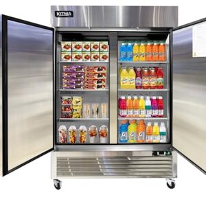 KITMA 54‘’ Commercial Refrigerators - 2 Solid Door Commercial Refrigerator Stainless Steel Double Door Fridge, 44.77 Cu.Ft