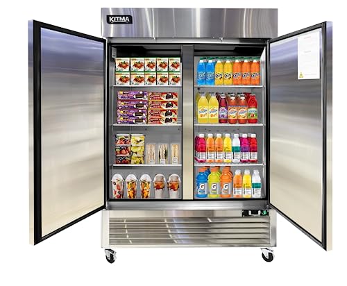 KITMA 54‘’ Commercial Refrigerators - 2 Solid Door Commercial Refrigerator Stainless Steel Double Door Fridge, 44.77 Cu.Ft