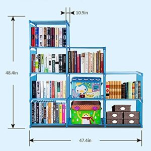 Hosmat 9-Cube DIY Children's Bookcase 30 inch Adjustable Bookshelf Organizer Shelves Unit, Folding Storage Shelves Unit (Blue_9 Cubes)