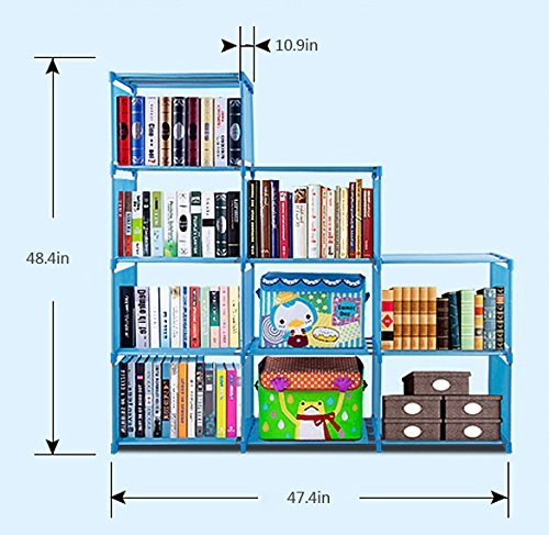 Hosmat 9-Cube DIY Children's Bookcase 30 inch Adjustable Bookshelf Organizer Shelves Unit, Folding Storage Shelves Unit (Blue_9 Cubes)