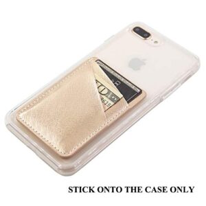 Obbii Iridescent Pink PU Leather Card Holder for Back of Phone With 3M Adhesive Stick-on Credit Card Wallet Pockets for iPhone and Android Smartphones (fit for 4.7 inches or above) (Gold)