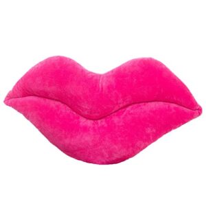 levinis hot pink lip shape throw pillows girls valentine's day gift soft velvet decorative reversible pillow cushion for bed couch office 23.6 x 13.6 inch