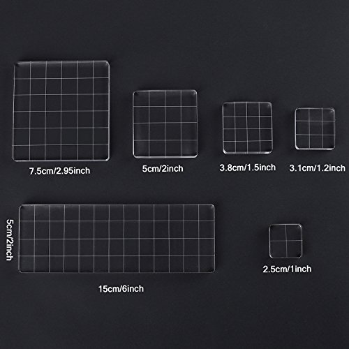 Whaline 6 Pieces Acrylic Stamp Block Clear Stamping Tools Set with Grid Lines for Scrapbooking Crafts Card Making, Assorted Sizes