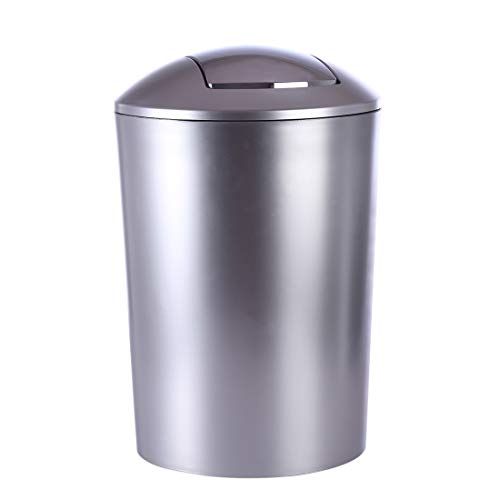 HMANE 6.5L Swing Lid Trash Can,Wastebasket Dustbin Garbage Bin with Swing Top - (Silver)