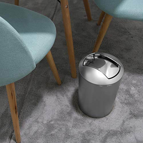 HMANE 6.5L Swing Lid Trash Can,Wastebasket Dustbin Garbage Bin with Swing Top - (Silver)