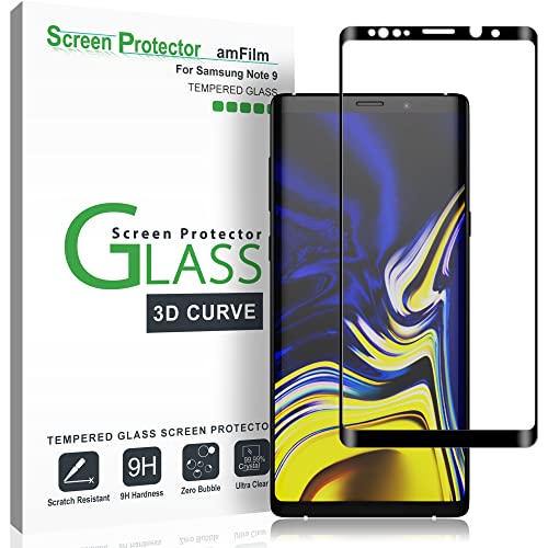 Galaxy Note 9 Screen Protector Glass (Full Screen Coverage), amFilm Tempered Glass Screen Protector for Samsung Galaxy Note 9 - Dot Matrix, Case Friendly, 3D Curved with Easy Installation Tray - 2018