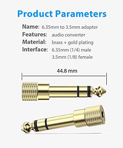 GIMILINK Headphone Stereo Audio Jack Adapter 6.35 mm 1/4 inch Male to 3.5 mm 1/8 inch Female, 1/8 inch to 1/4 inch Plug Aux Adapter (3-Pack)